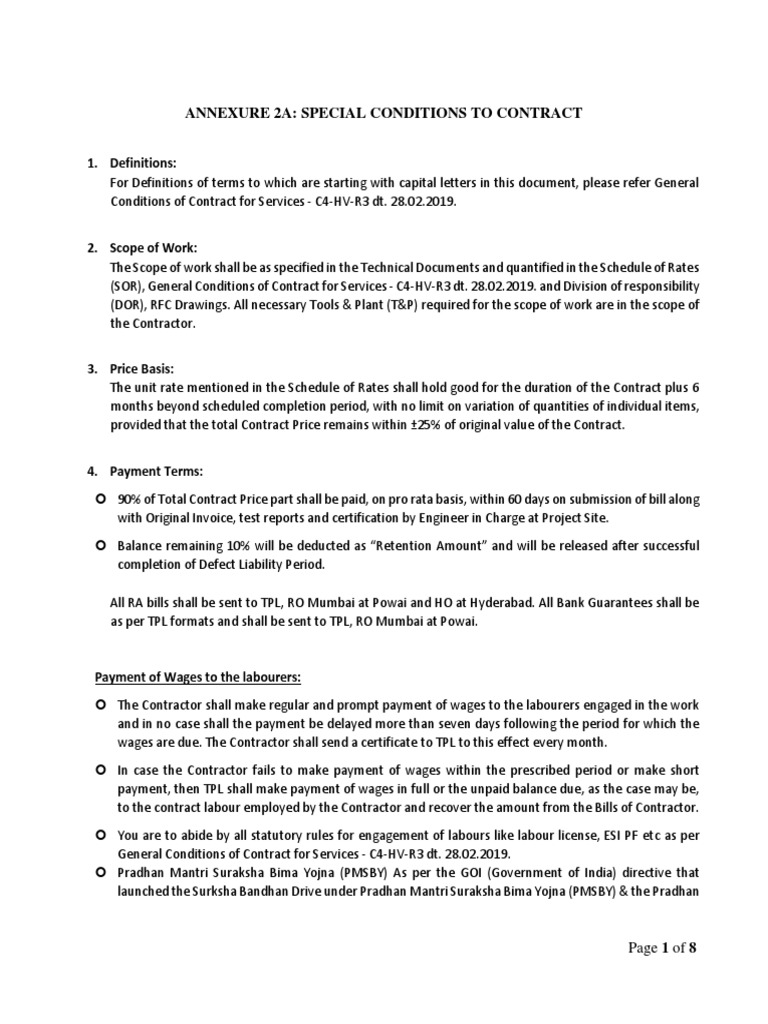 Special Conditions of Contract Overview | PDF | Legal Liability ...
