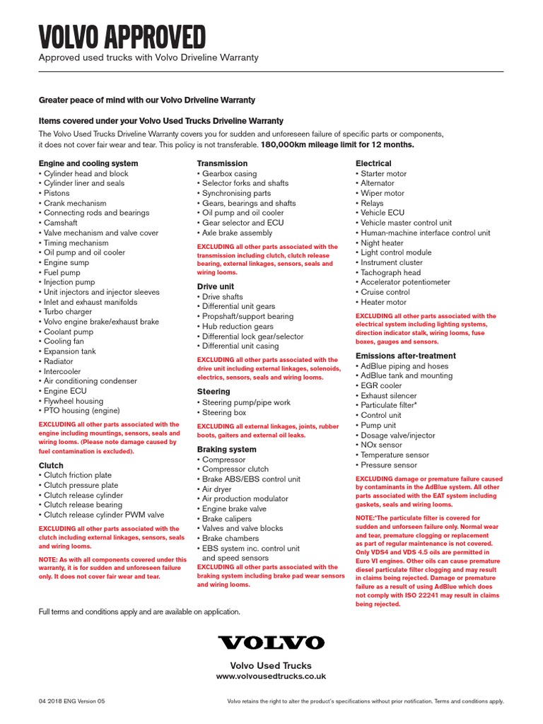 Volvo Warranty | PDF | Engines | Clutch