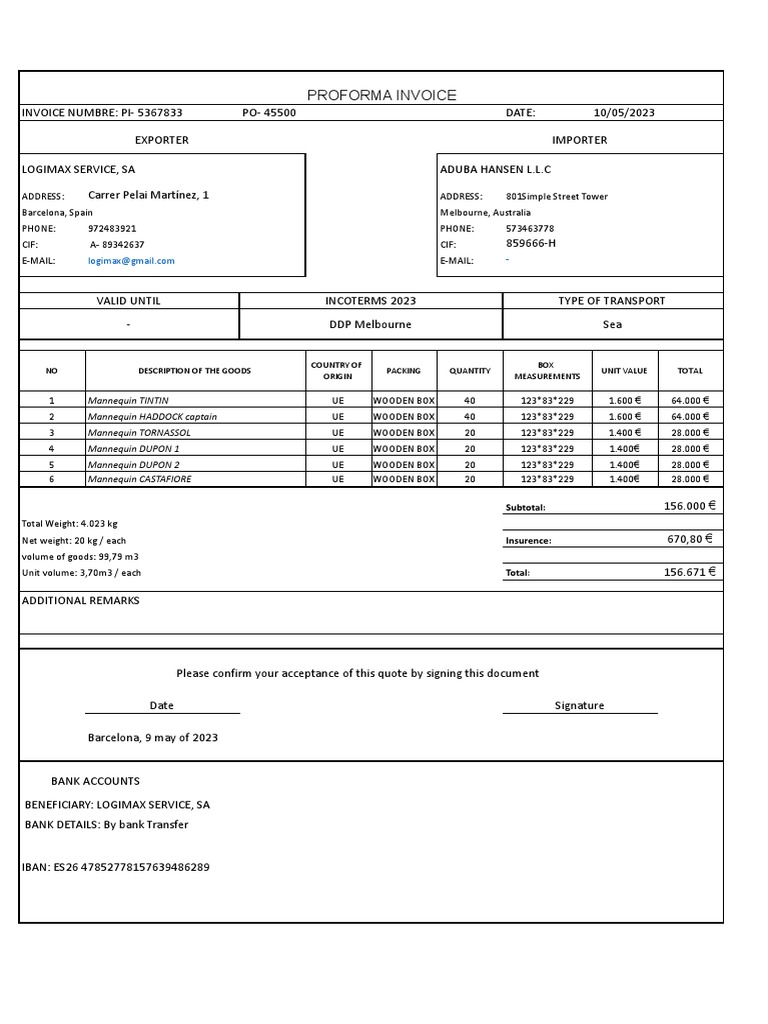 PROFORMA-INVOICE - XLSX - Sayfa1 | PDF | Belgian Comic Strips ...