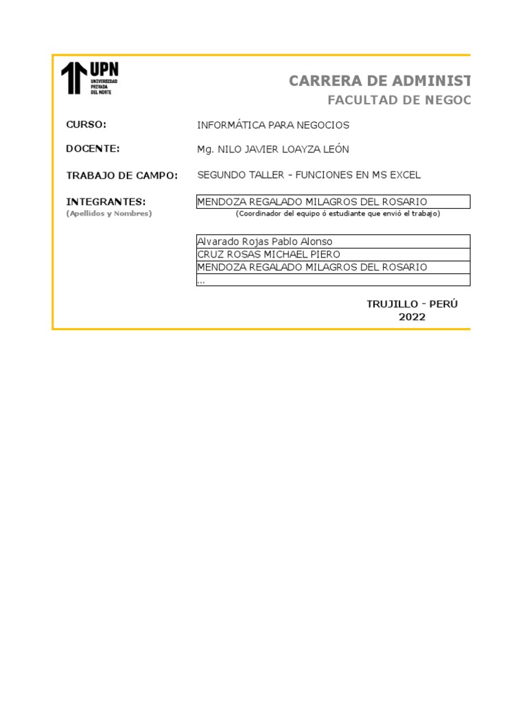 Avance 5 - Segundo Taller - Funciones Ms Excel Equipo N 08 | PDF | Refresco