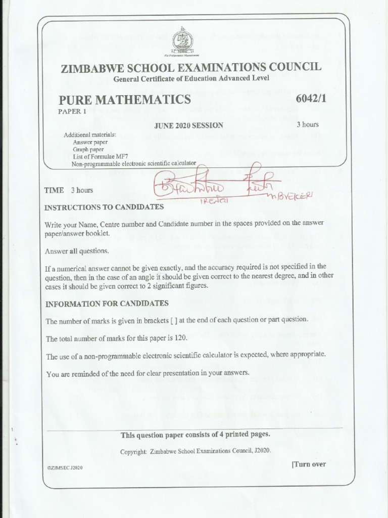 A Level June 2020 Maths Paper 1 | PDF