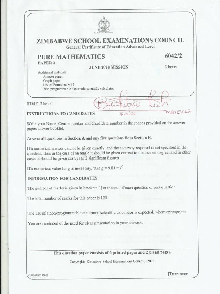 A Level June 2020 Maths Paper 2 | PDF