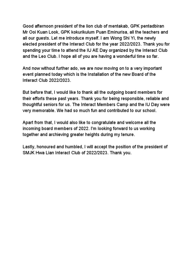 Installation Speech | PDF