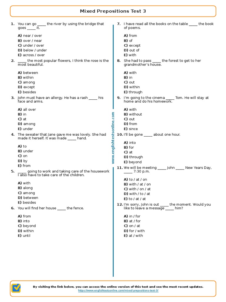 1808 - Mixed Prepositions Test 3 | PDF
