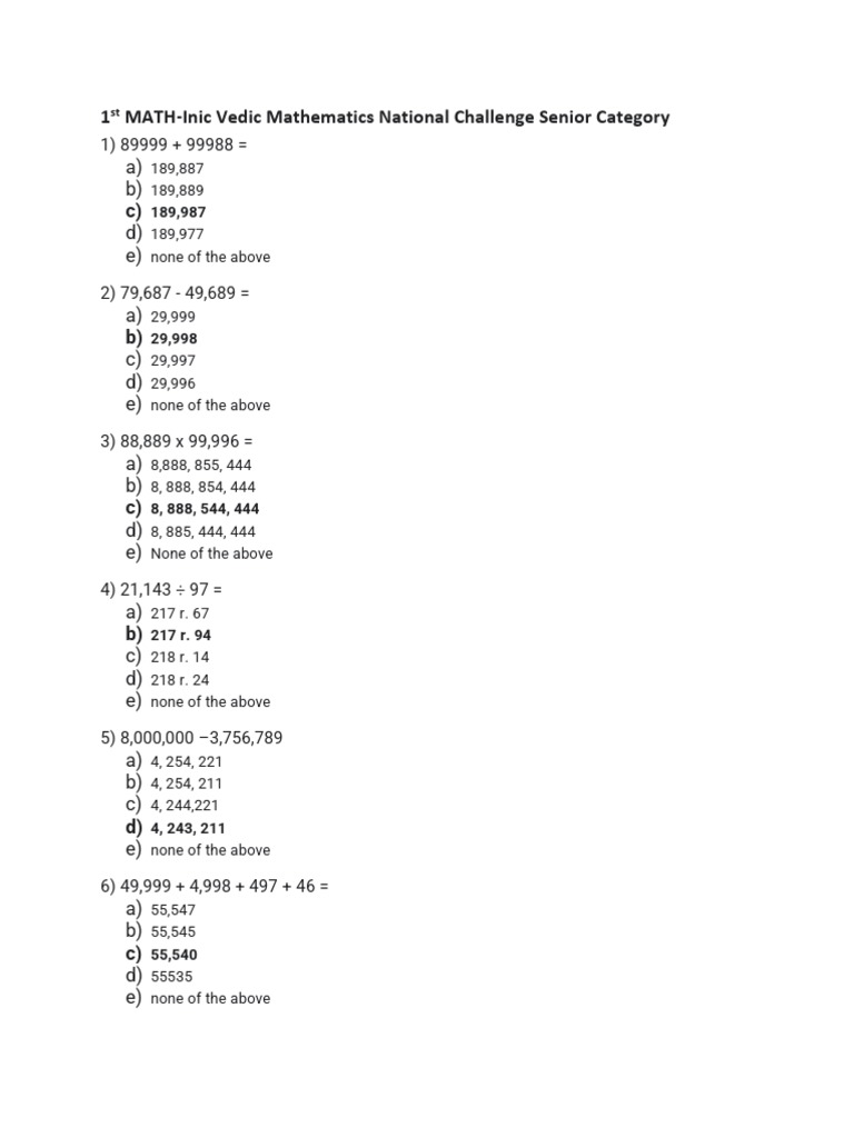 1st MATH-Inic Seniors PDF | PDF | Arithmetic | Mathematical Concepts