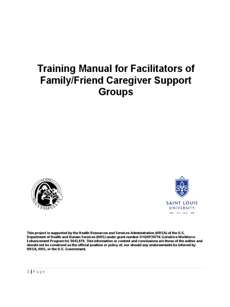 Caregiver Support Group Training Manual | PDF | Caregiver | Dementia