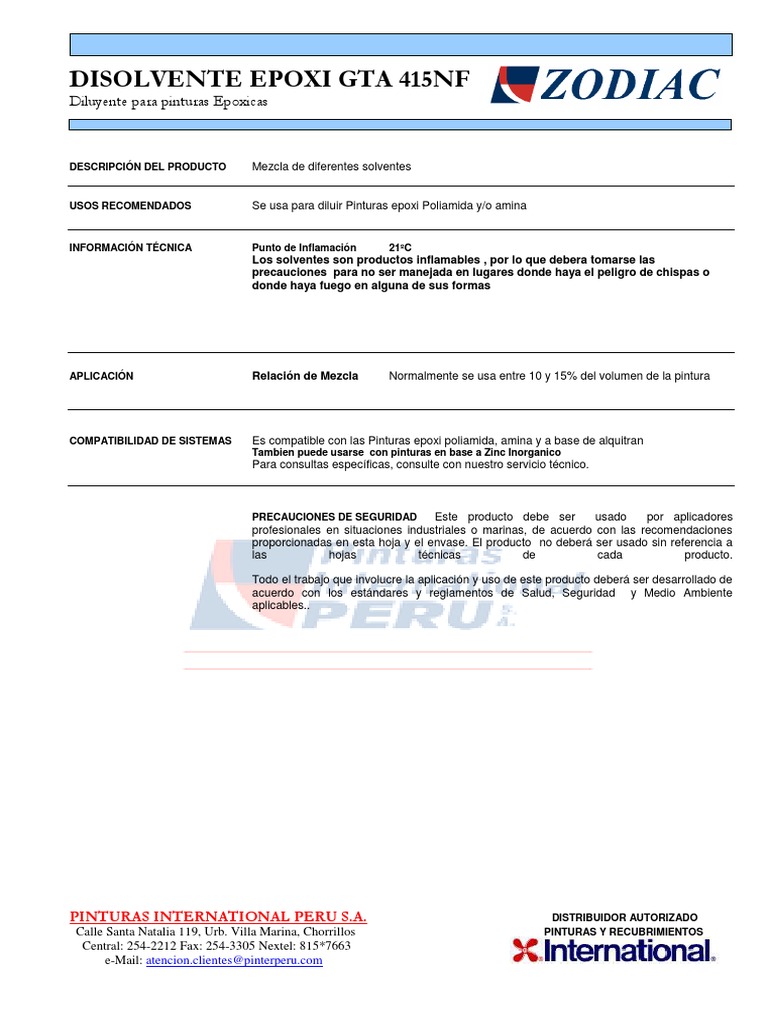 Disolvente Gta415nf | PDF