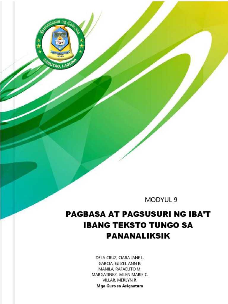 Pagbasa at Pagsusuri - PNC SHS Modyul 9 | PDF