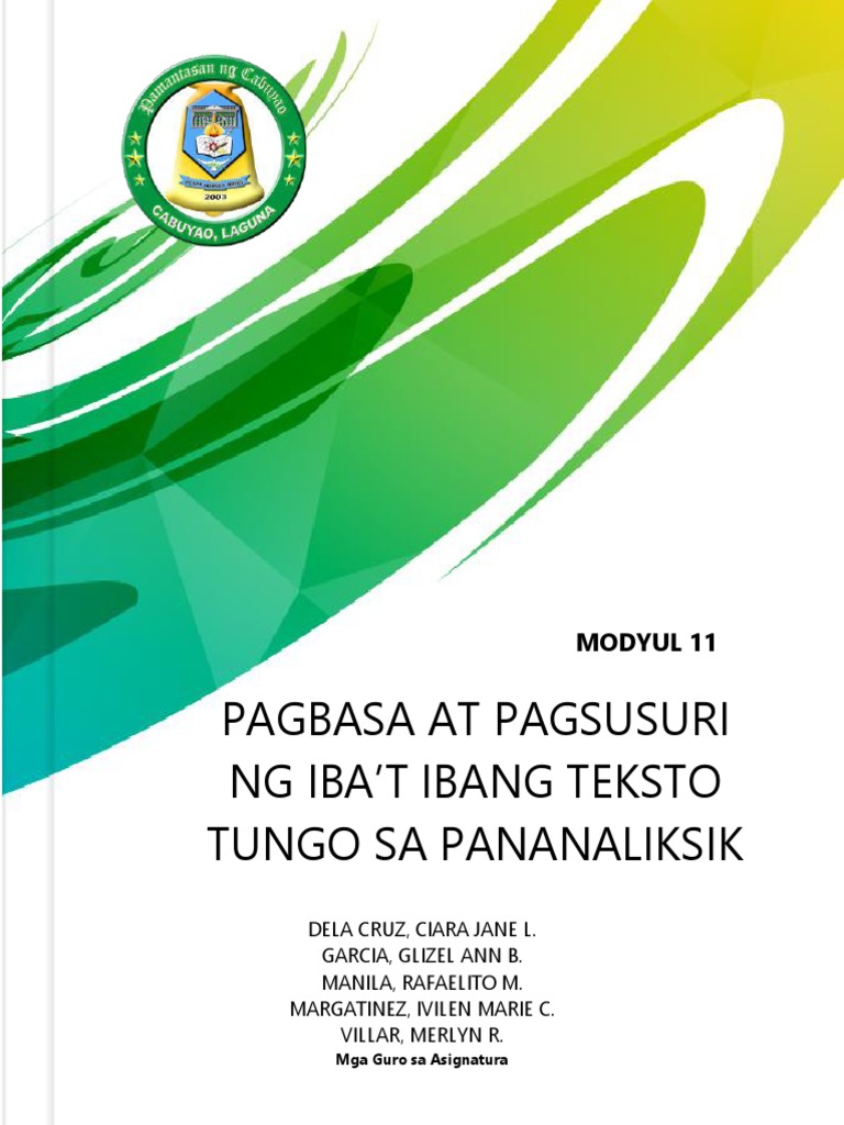 Pagbasa-at-Pagsusuri_Modyul-11 | PDF