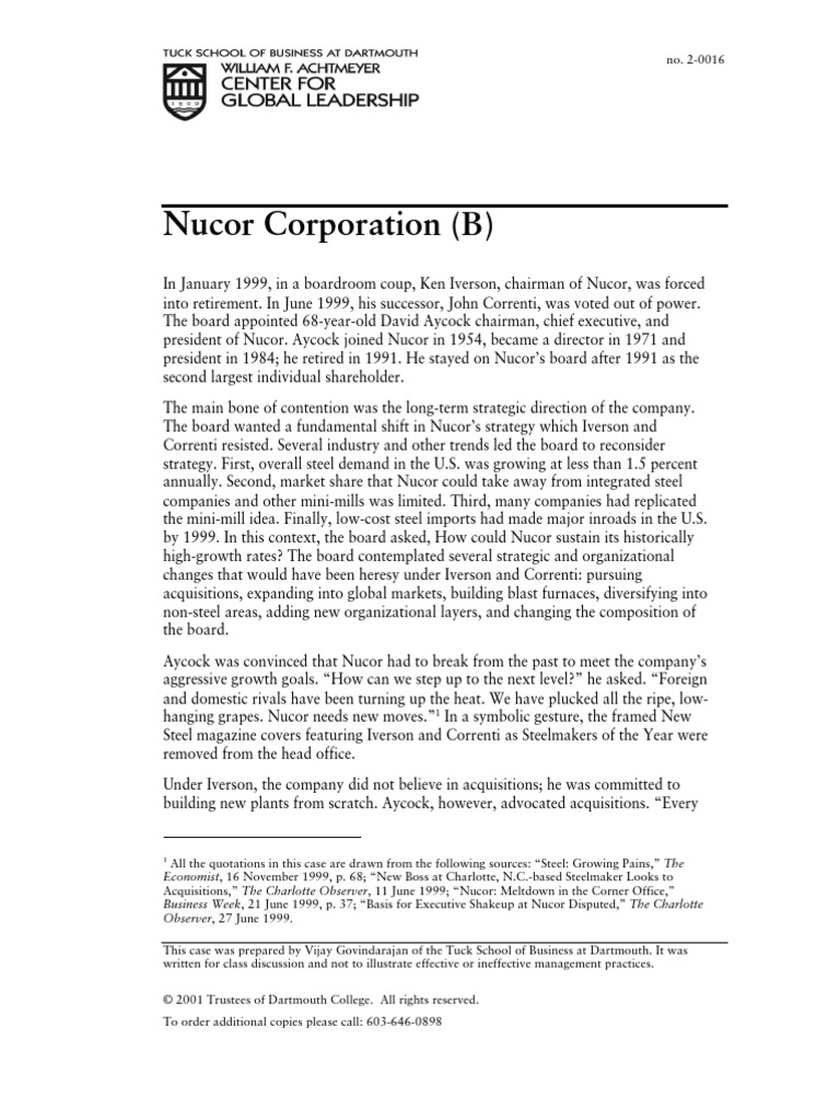 Nucor Corporation (B) | PDF | Business | Technology & Engineering