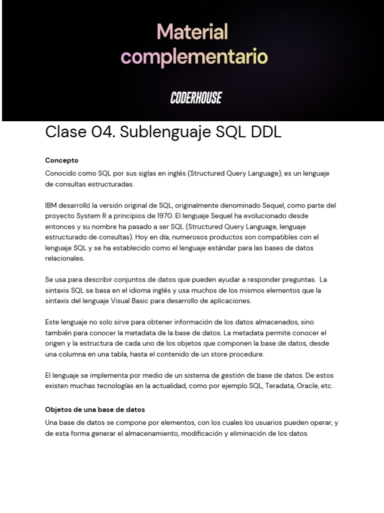 Clase 04 - Sublenguaje SQL DDL | PDF | SQL | Bases de datos