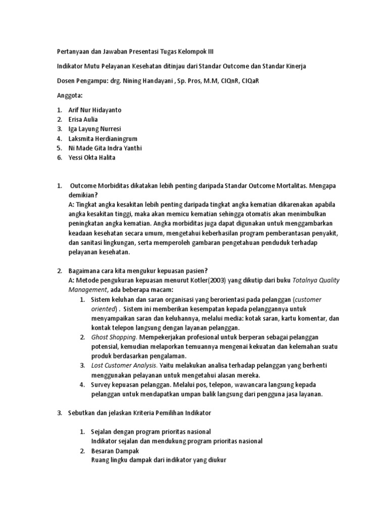 Q Indikator Mutu Pelayanan Kesehatan | PDF