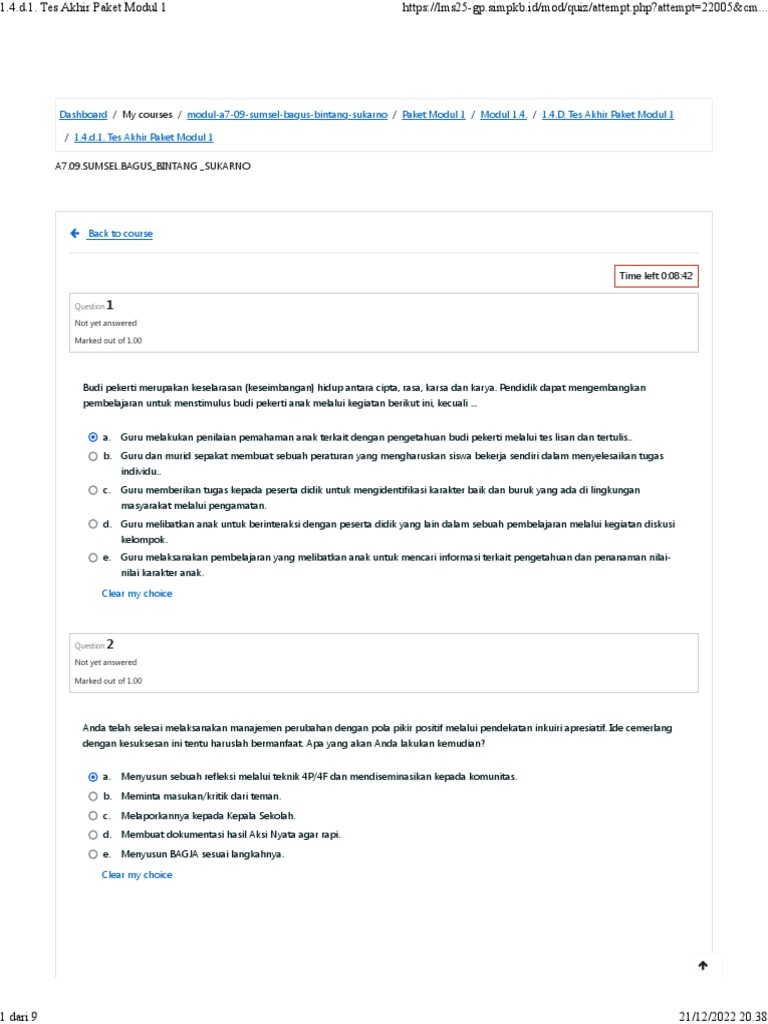 1.4.d.1. Tes Akhir Paket Modul 1 | PDF
