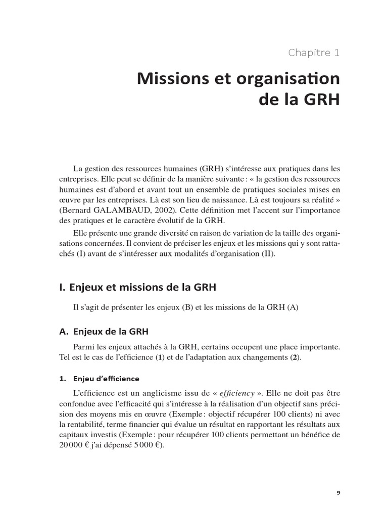 Enjeux Et Missions de La GRH | PDF | Gestion des ressources humaines | Recrutement