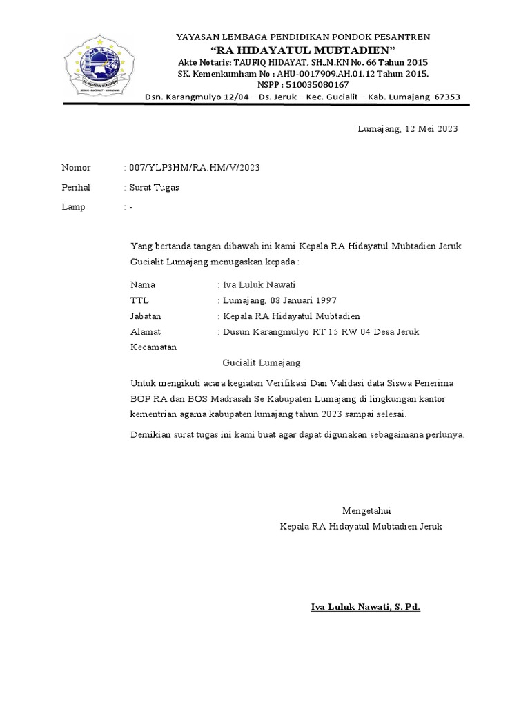 Surat Tugas Verval Print | PDF