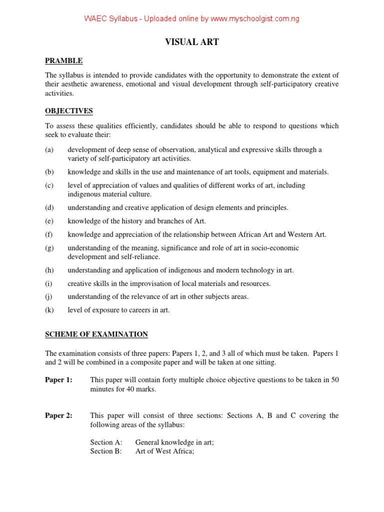 WAEC Visual Art Syllabus Overview | PDF | Art