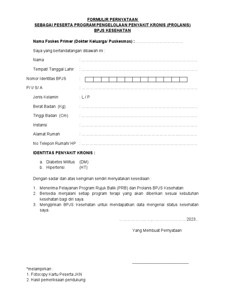 Formulir Prolanis | PDF