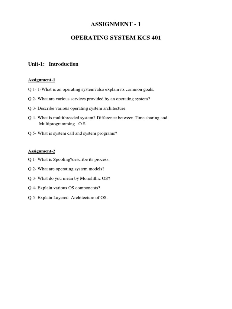 Operating - System - KCS 401 - Assignment - 1 PDF | PDF | Process ... Operating - System - KCS 401 - Assignment - 1 PDF | PDF | Process ...