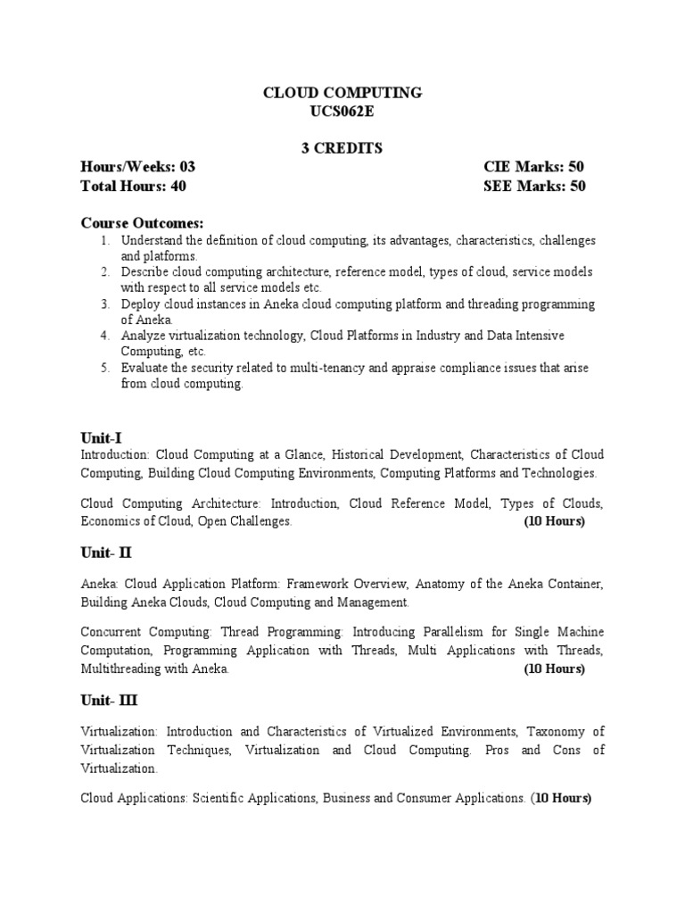 BE 8th Semester Cloud Computing Syllabus | PDF | Cloud Computing | Computing