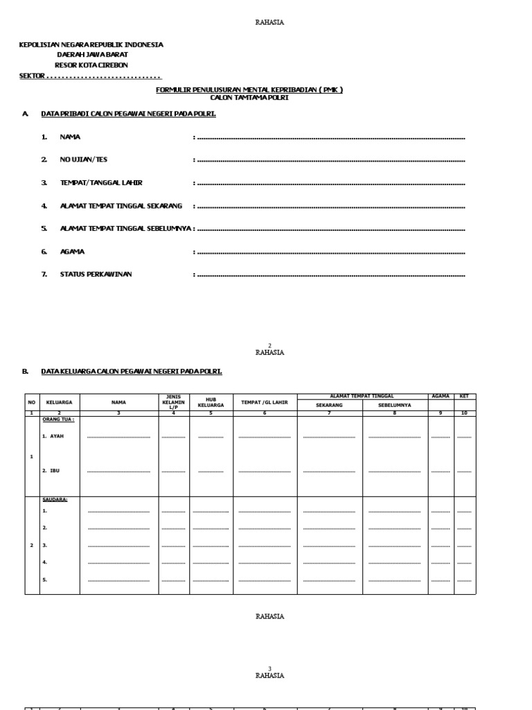 Lembar Formulir PMK Tamtama Polri 2023 | PDF