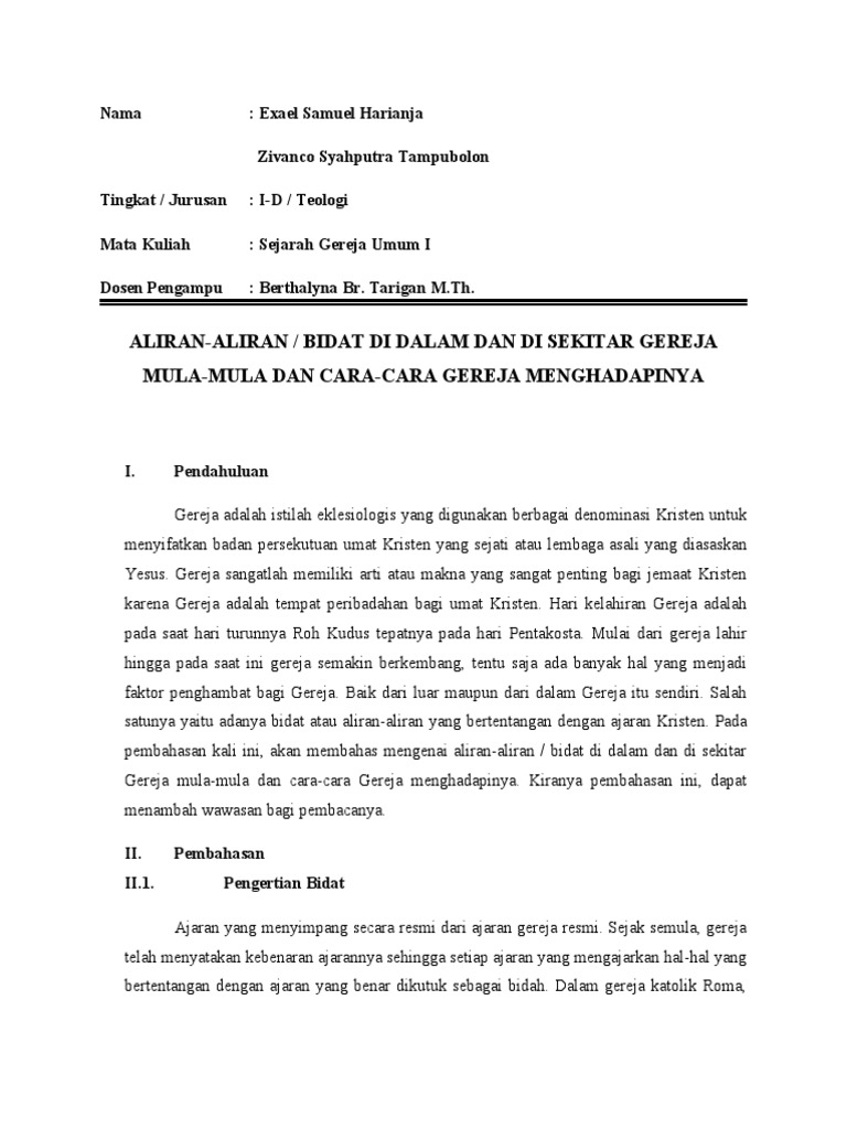 Aliran Bidat dalam Sejarah Gereja | PDF | Ilmu Sosial | Filsafat