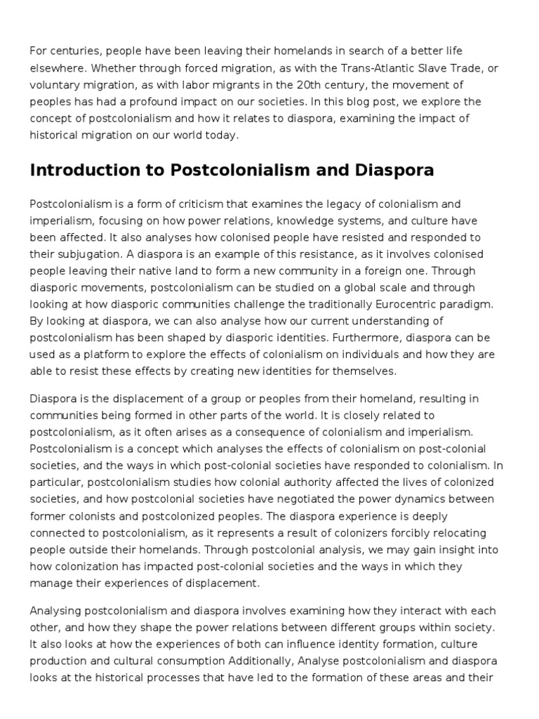 Postcolonialismand Diaspora Exploringthe Impactof Historical Migration ...