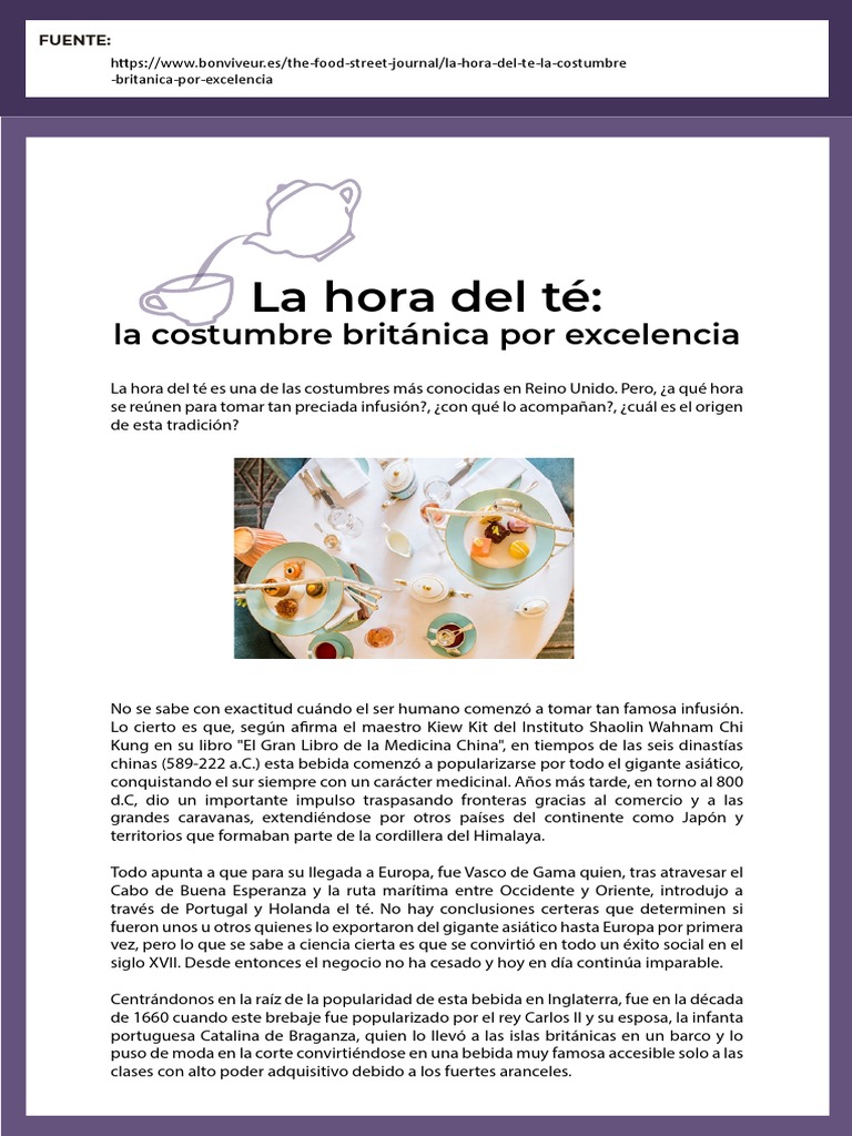 La Hora Del Te-La Costumbre Britanica Por Excelencia | PDF | Té | Alimentos