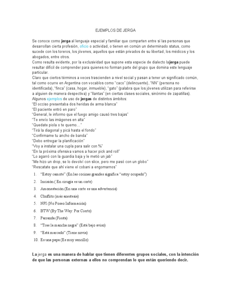Ejemplos de Jerga | PDF