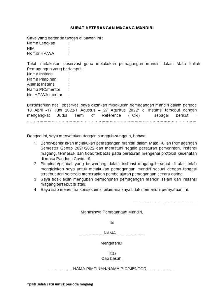 Surat Keterangan Magang Mandiri | PDF