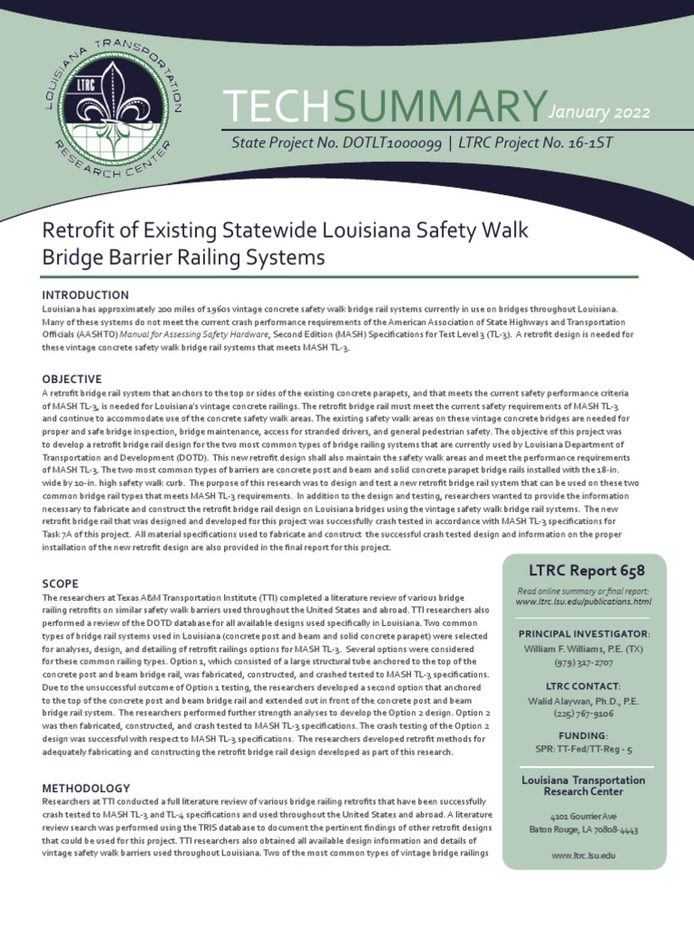 Technical Summary 658 LTRC 16-1ST Retrofit of Existing Statewide ...