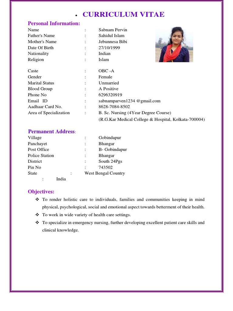 A Comprehensive Curriculum Vitae Detailing Educational Qualifications, Clinical Experience, and ...