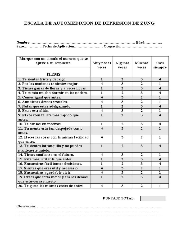 Test de EAD para Depresión de Zung | PDF