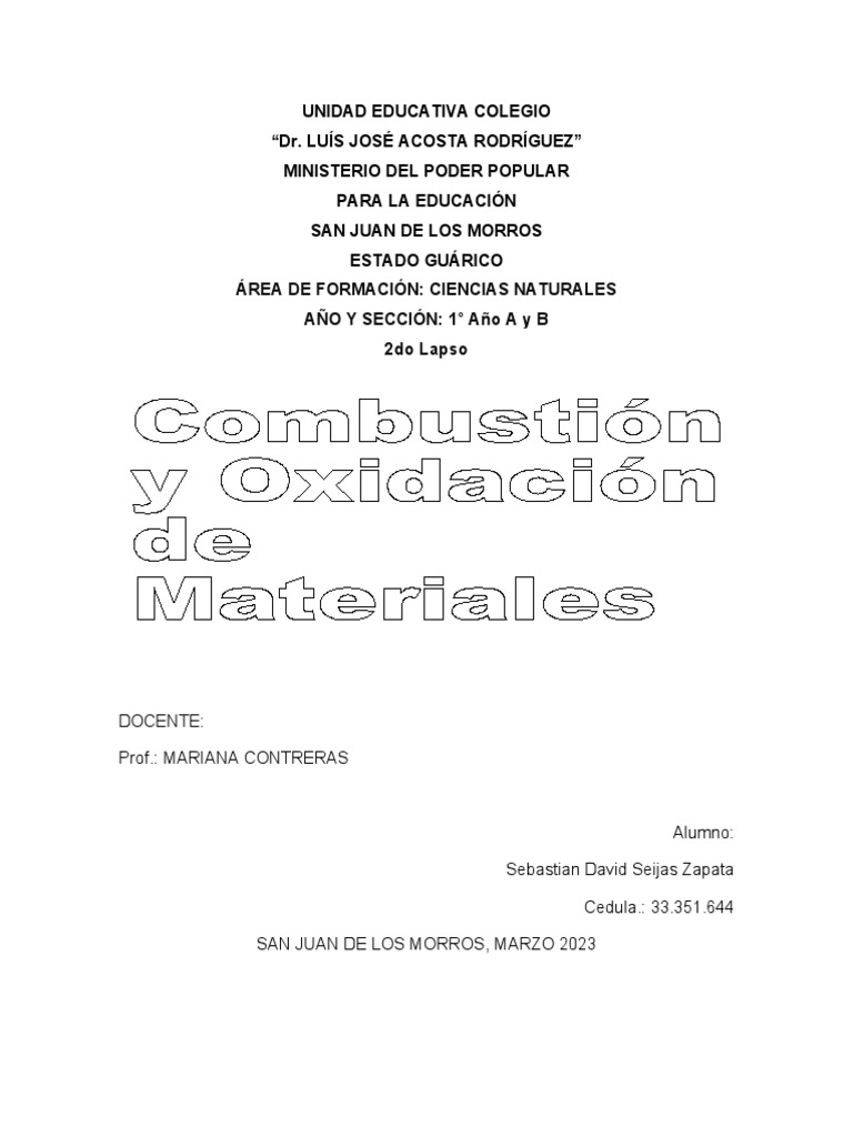 Combustión y Oxidacion de Materiales | PDF | Combustión | Redox