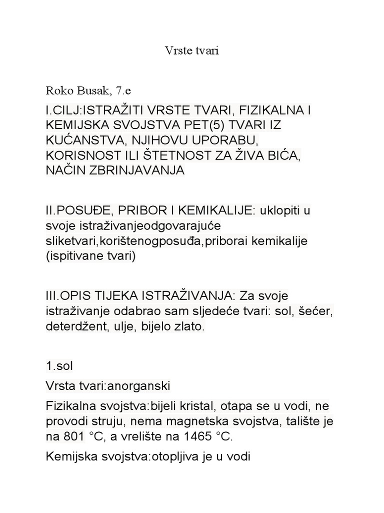 Vrste Tvari | PDF