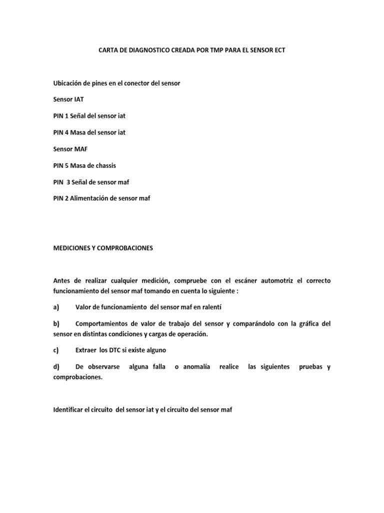CARTA DE DIAGNOSTICO CREADA POR TMP PARA EL SENSOR MAF.pdf | PDF ...