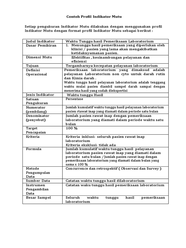 Profil Indikator Mutu Laboratorium | PDF