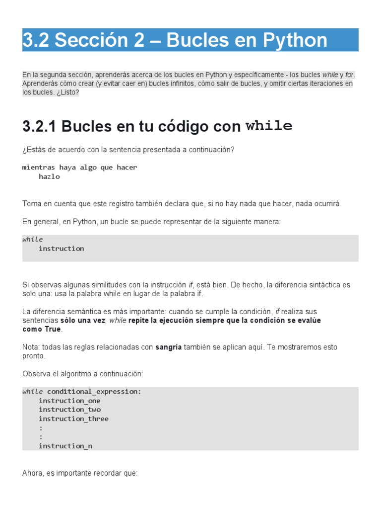 Curso Pytho - 3.2 Sección 2 - Bucles en Python | PDF | Python (lenguaje ...
