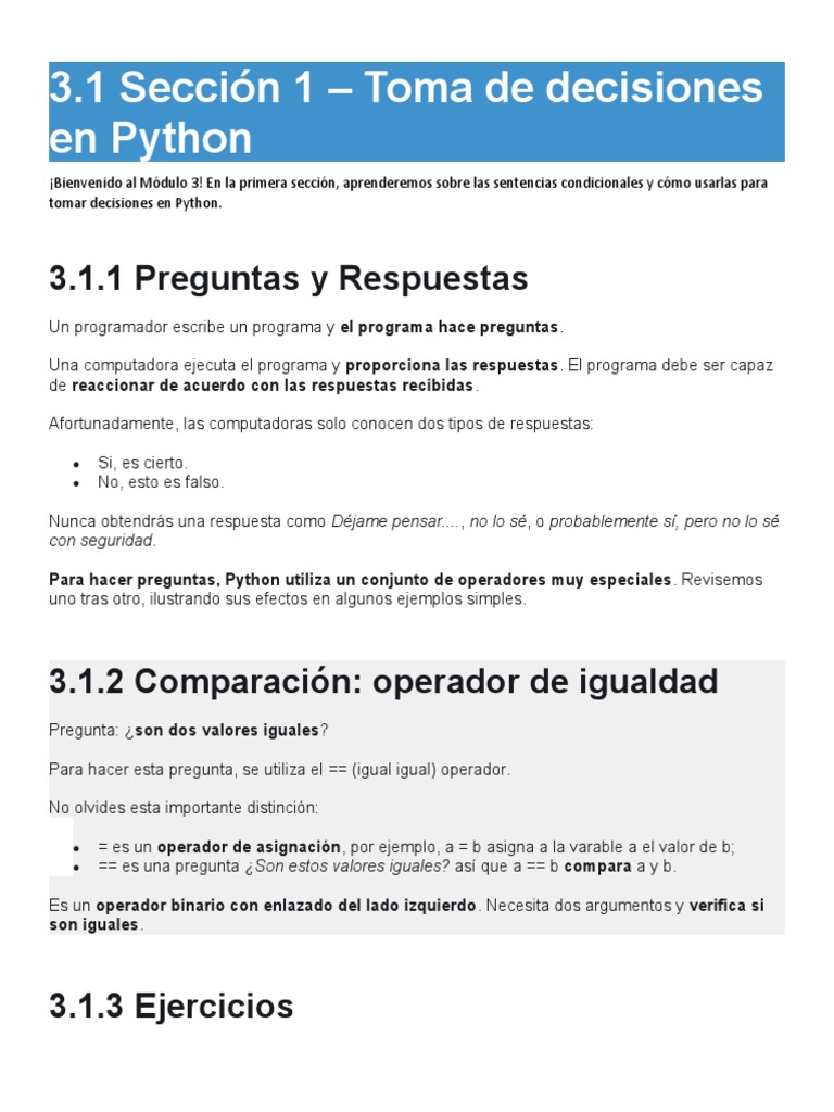 Corso Python_ 3.1 Sección 1 – Toma de decisiones en Python | PDF ...