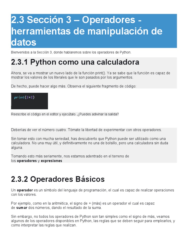Curso Python - 2.3 Sección 3 - Operadores - Herramientas de ...