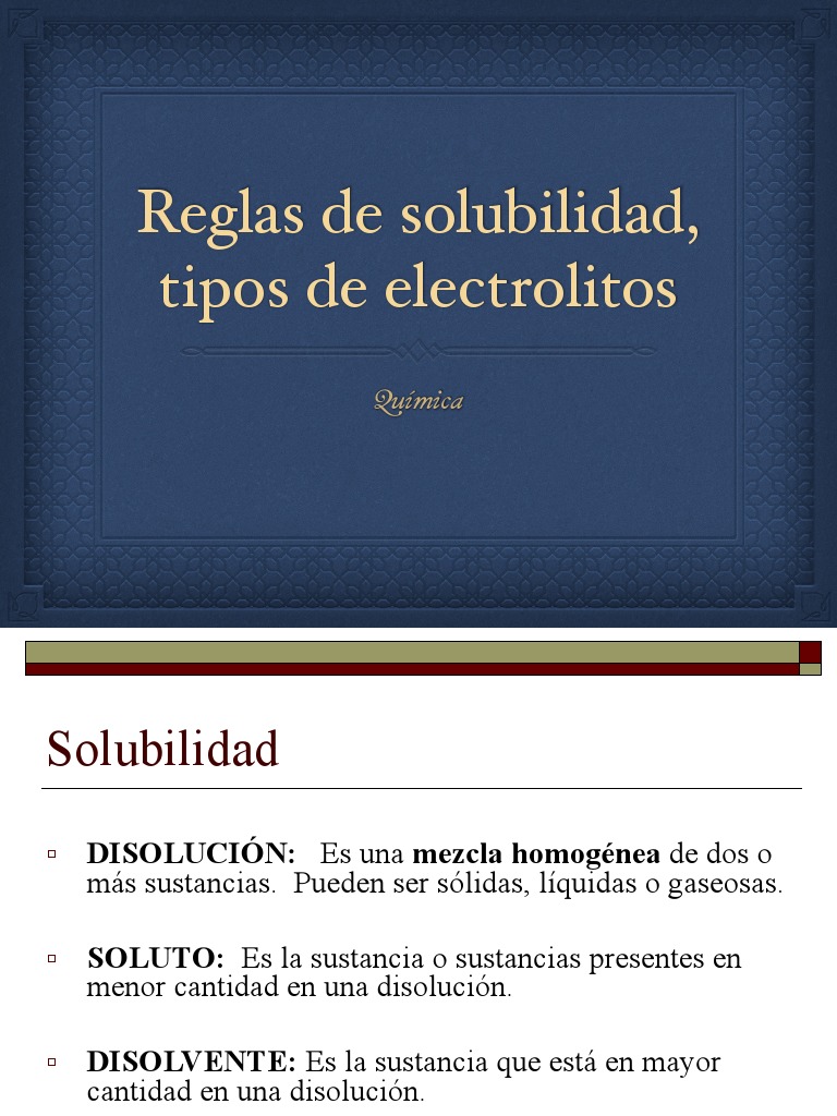 2023 - 24. QG1 - Reglas de Solubilidad y Electrolitos | PDF | Sal (química) | Electrólito