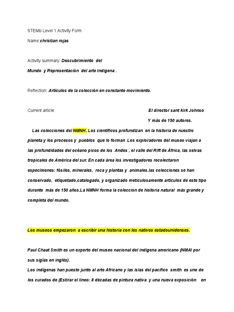 Stemb Level 1 Activity Form | PDF | Museo | Américas