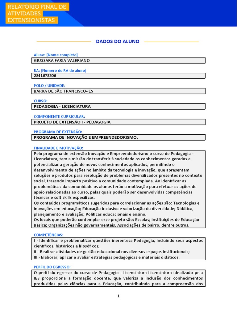 Projeto de Extensão | PDF