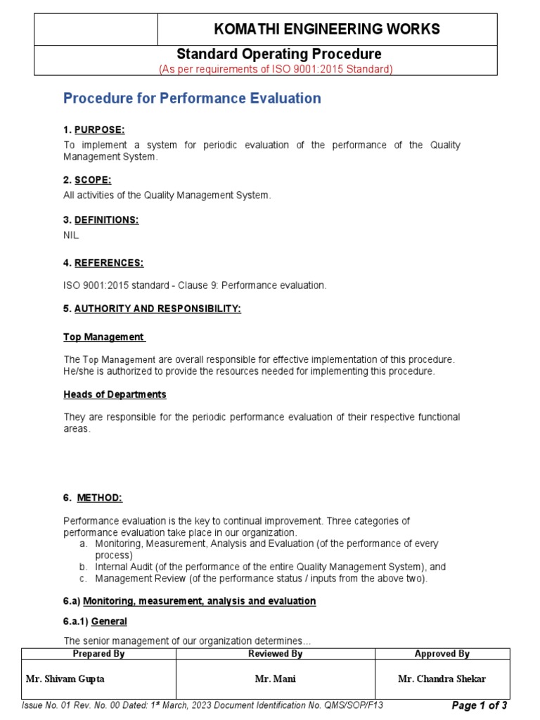 QMS-SOP-F13 - Performance Evaluation | PDF | Quality Management System ...