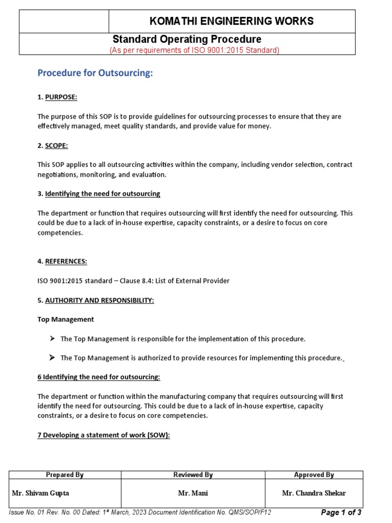 Komathi Engineering Works Outsourcing Procedure | PDF | Request For ...