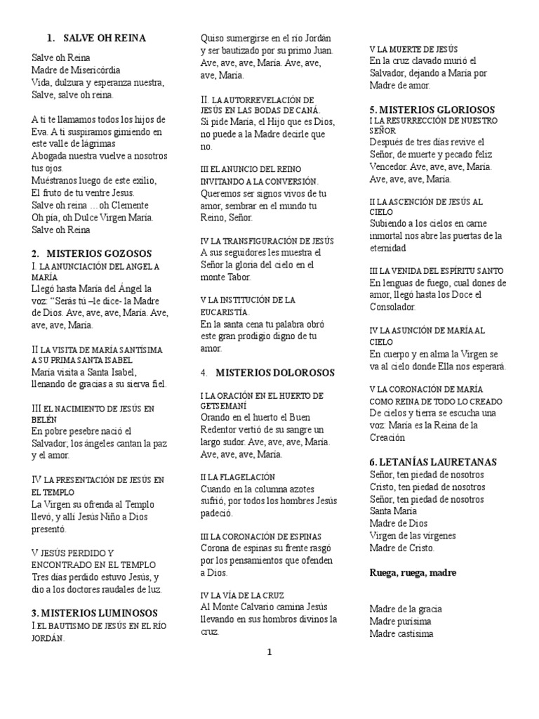 Oraciones y Misterios del Rosario | PDF | María, madre de Jesús | Cristo (título)