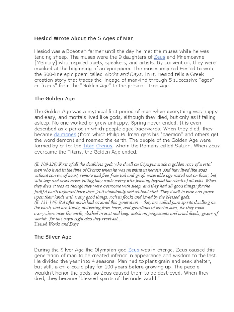 Hesiod_The 5 Ages of Man.doc | PDF | Zeus | Hades