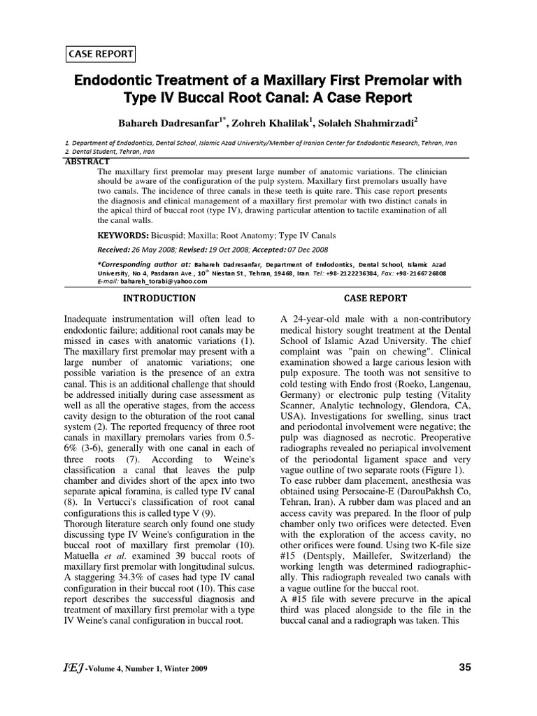 Endodontic Treatment of A Maxillary First Premolar With Type IV Buccal ...