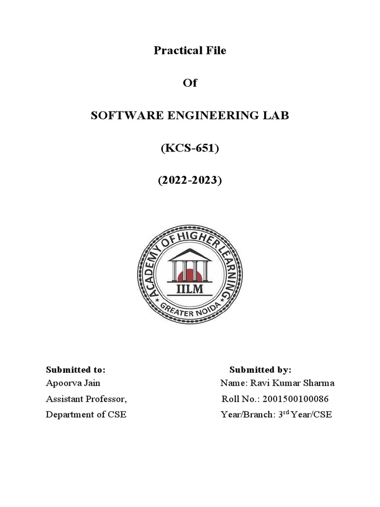 Practical File of SOFTWARE ENGINEERING LAB (KCS-651) 2022-23 | PDF