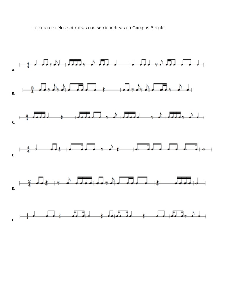 Lectura de Células Rítmicas Con Semicorcheas en Compas Simple | PDF