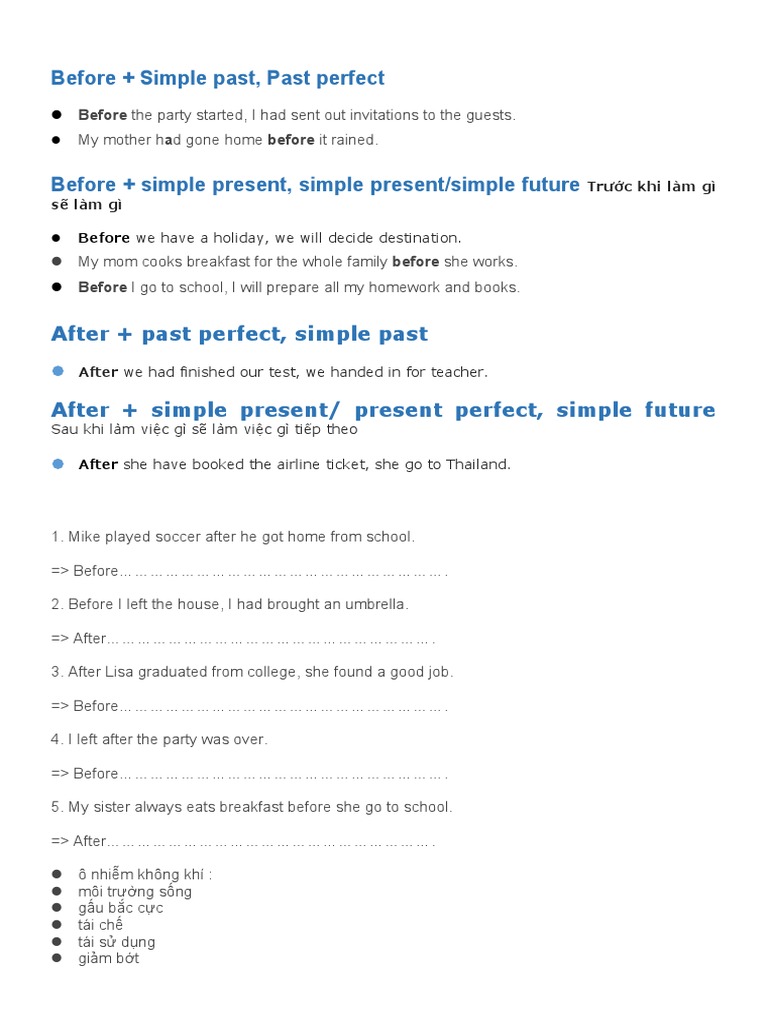 Before and After Simple Past and Other Tenses | PDF